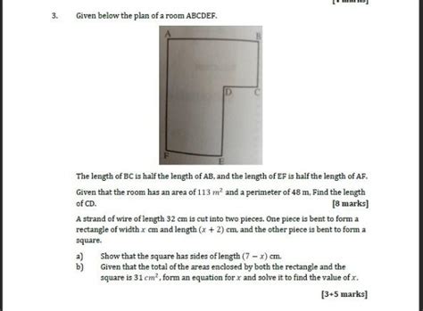 Solved 3 Given Below The Plan Of A Room Abcdef The Length