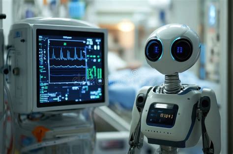 Robot Assists Medical Staff In Hospital During Patient Monitoring And Care Stock Image Image