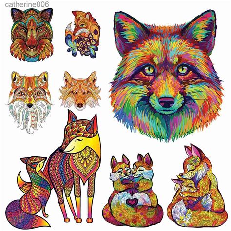 Wooden Jigsaw Puzzle Fox Mother And Son Irregular Shape