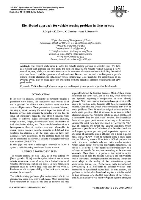 Pdf Distributed Approach For Vehicle Routing Problem In Disaster Case