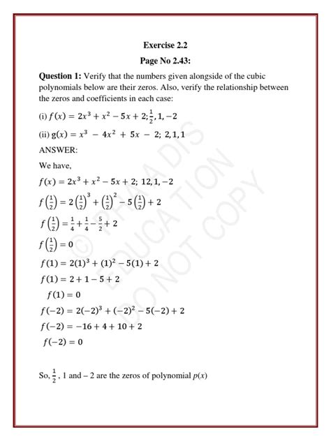 © Praadis Education Do Not Pdf Zero Of A Function Polynomial