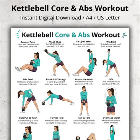 Kettlebell Core And Abs Workout Chart Printable Abdominal And Oblique