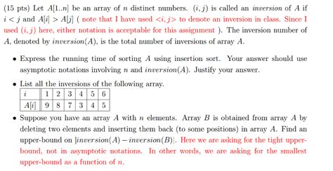 Solved Let A 1n Be An Array Of N Distinct Numbers I J