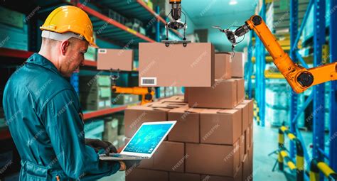 Premium Photo Smart Robot Arm Systems For Innovative Warehouse And Factory Digital Technology