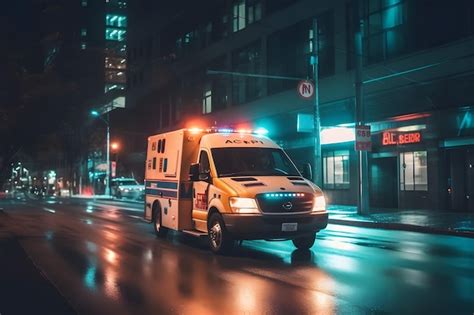 Premium Ai Image Ambulance Goes On The Night Rainy City Neural