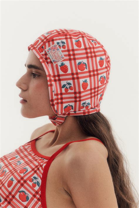 레트로 에비에이터 스윔 캡 [스트로베리 테이블 레드]