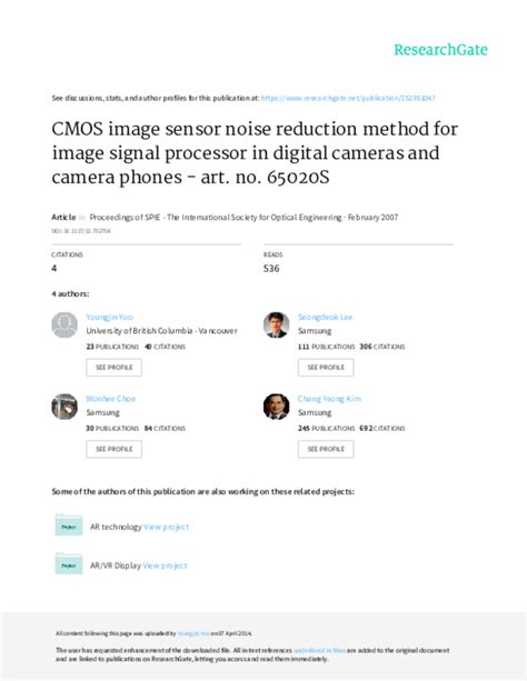 Pdf Cmos Image Sensor Noise Reduction Method For Image Signal Processor In Digital Cameras And