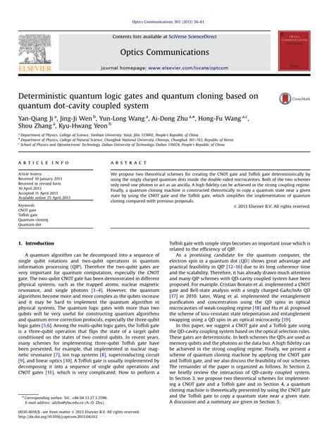Pdf Deterministic Quantum Logic Gates And Quantum Cloning Based On