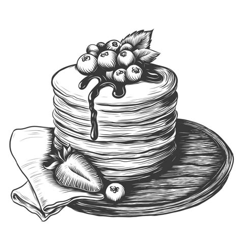 Vector Vintage Stack Of Pancakes Drawing Hand Drawn Monochrome Food