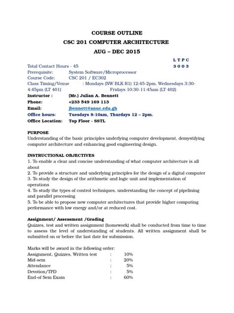 course outline csc 201 computer architecture aug dec 2015 pdf