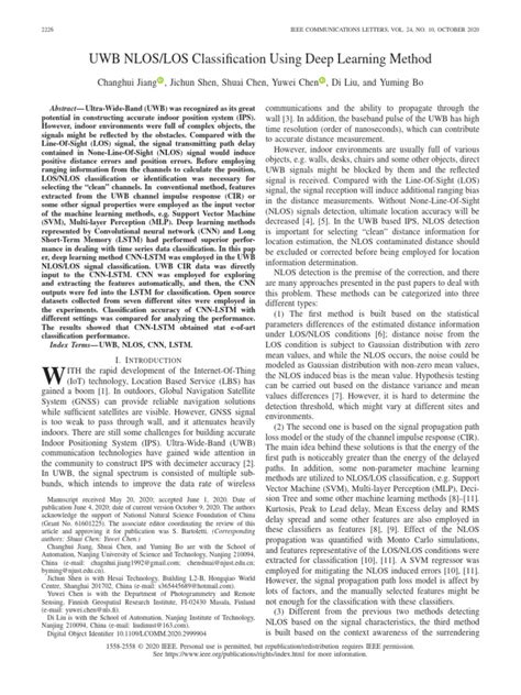 Uwb Nlos Los Classification Using Deep Learning Method Pdf Computational Neuroscience