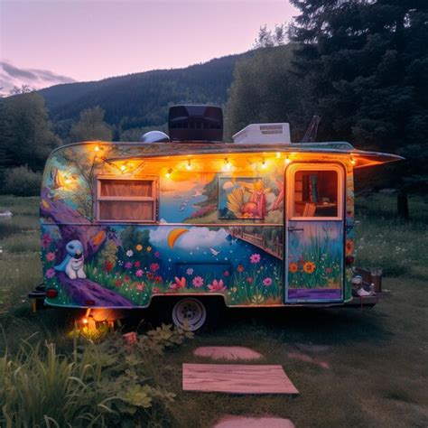 Premium Ai Image Colorful Camper Van In A Quiet Meadow