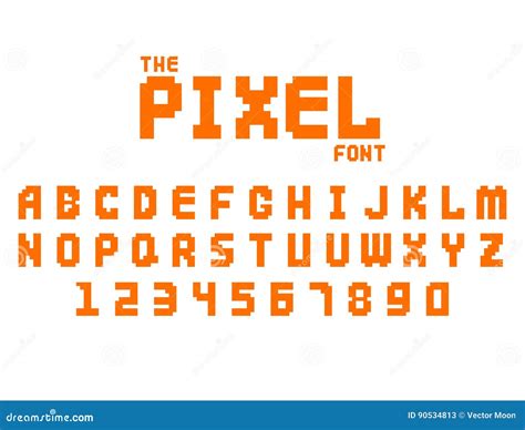 Pixel Retro Font Video Computer Game Design 8 Bit Letters Numbers Electronic Futuristic Style