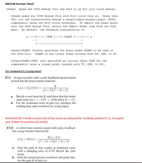 Solved MATLAB Function Ritool Rltool Opens The Siso Design Chegg Com
