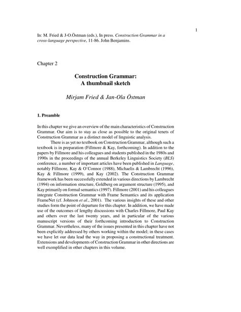 Pdf Construction Grammar A Thumbnail Sketch