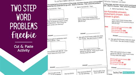 Two Step Word Problem Multi Step Freebie Teaching Made Practical