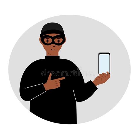 Hacker In A Black Mask With A Mobile Phone The Cybercriminal Is Holding A Smartphone Stock