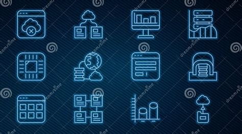 Set Line Cloud Technology Data Transfer Hangar With Servers Monitor