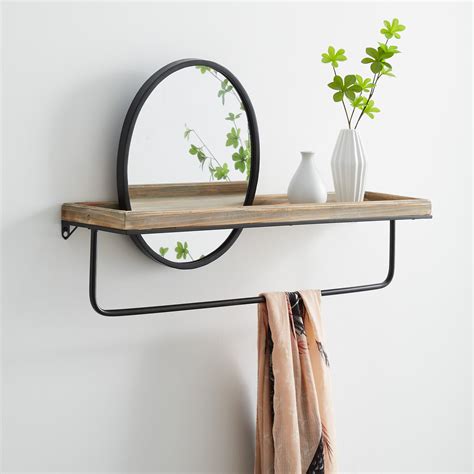Linon Kenwood Center Mirror Wall Shelf Black Iron Frame With Gray Wash