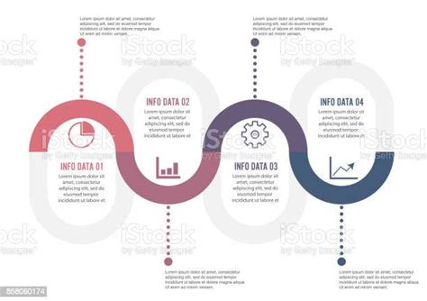 워크플로 배너 다이어그램 웹 디자인 영역형 차트 서식 파일 타임 라인 Infographic 색된 가로 4 자리 번호를 사용할 수 있습니다 0명에 대한 스톡 벡터 아트 및