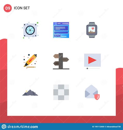 9 Universal Flat Color Signs Symbols Of Panel Christmas Handwatch Marker Drawing Stock