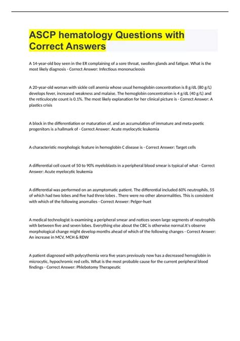 Ascp Hematology Questions With Correct Answers Ascp Stuvia Us