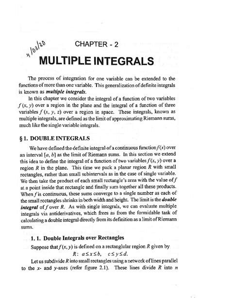 2 Nd Sem Complementary Mathematics Chapter 2 Multiple Integrals The Process Of Integration For