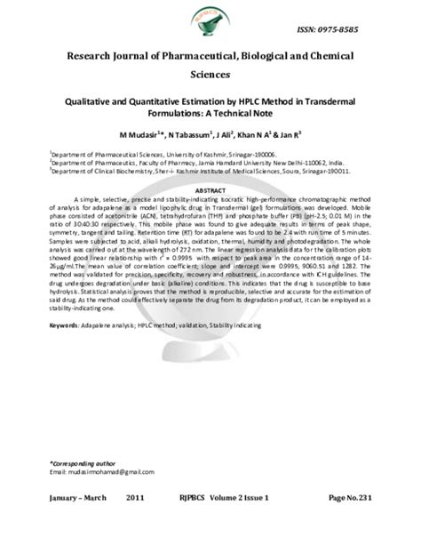 Pdf “qualitative And Quantitative Estimation By Hplc Method In Transdermal Formulations A