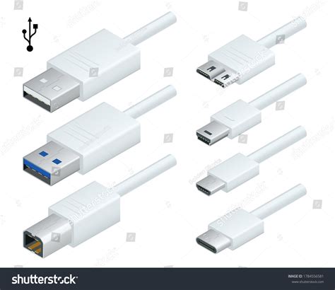 Isometric White Usb Types Port Plug Stock Vector Royalty Free Shutterstock