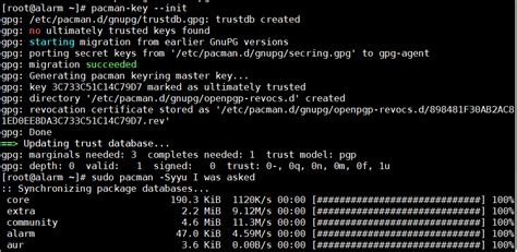 树莓派中的archlinux更新系统时报“ Warning Public Keyring Not Found Have You Run