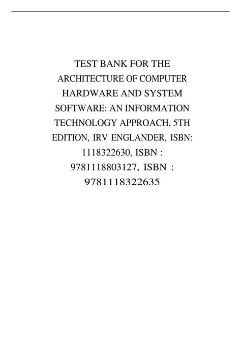 Test Bank For The Architecture Of Computer Hardware And System Software An Information