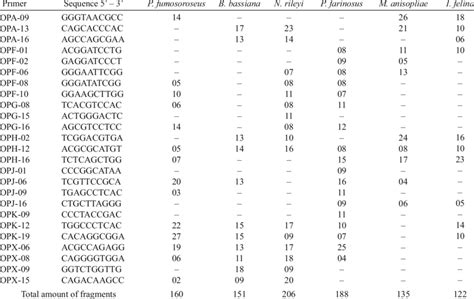 Amount Of Rapd Pcr Amplifi Ed Fragments Per Primer For Comparative