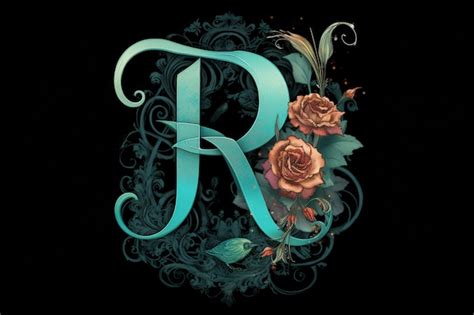 Premium Photo Tattoostyle Logo Using Letter P Roses Filigree Teal And