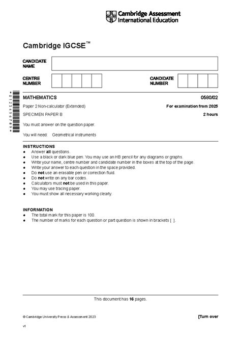 Mathematics Igcse 0580 Practice Test 7 Non Calculator Paper 2 Studocu