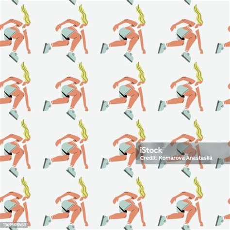 매끄러운 패턴 달리는 여자와 그림 스포츠를 하는 사람 만화 캐릭터 시작 시 러너 Track And Field Event에 대한 스톡 벡터 아트 및 기타 이미지 Track
