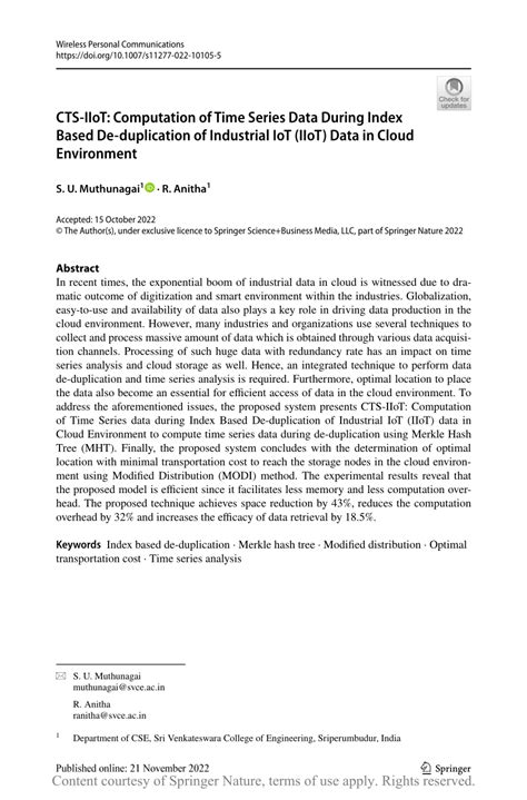 Cts Iiot Computation Of Time Series Data During Index Based De