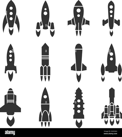 Rocket Spaceship Spacecraft Shuttle Launch Vector Icons Rocket Spaceship Spacecraft