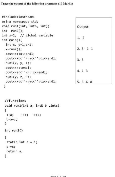Solved Trace The Output Of The Following Programs 10 Marks