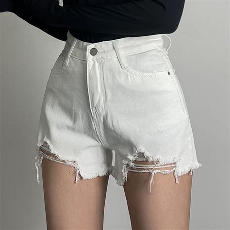 투이어즈 하이웨스트 밑단 수술 데미지 숏 팬츠 위시버킷