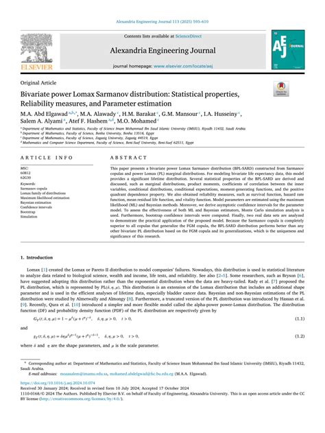 Pdf Bivariate Power Lomax Sarmanov Distribution Statistical Properties Reliability Measures