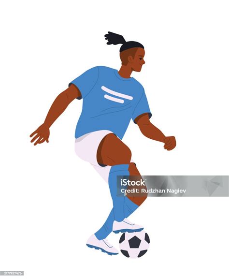 축구 선수 아프리카 계 미국인 남자가 유럽 축구 경기를합니다 남자 운동 선수 달리고 공을 치다 스포츠 및 활동 평면 벡터 일러스트 레이 션 Championship에 대한