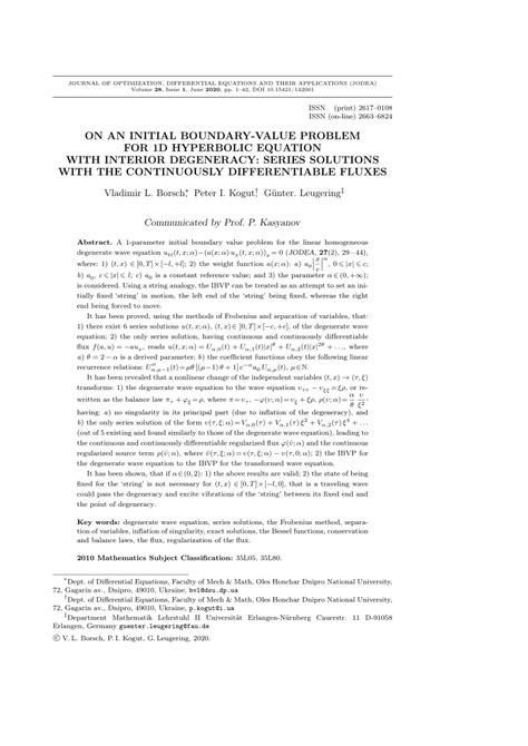 Pdf On An Initial Boundary Value Problem For 1d Hyperbolic Equation