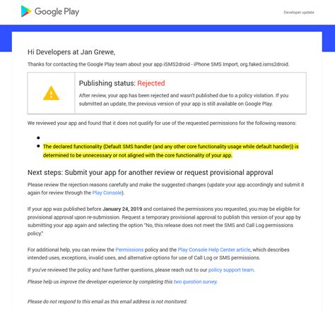 Removal From Google Play Store ISMS Droid