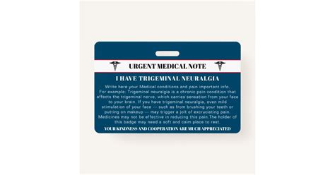 Trigeminal Neuralgia Emergency Medical Card Badge Zazzle