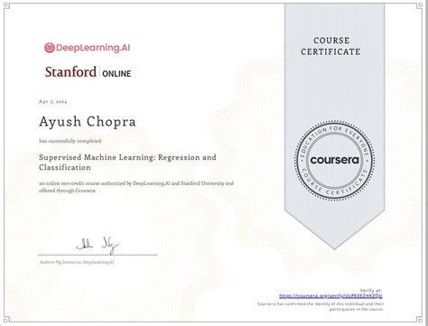 completed supervised machine learning course ayush chopra posted on