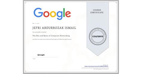 Completion Certificate For The Bits And Bytes Of Computer Networking