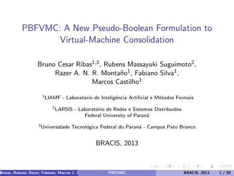 [ppt] Pbfvmc A New Pseudo Boolean Formulation To Virtual Machine Powerpoint Presentation