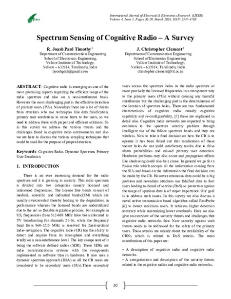 Pdf Spectrum Sensing Of Cognitive Radio A Survey