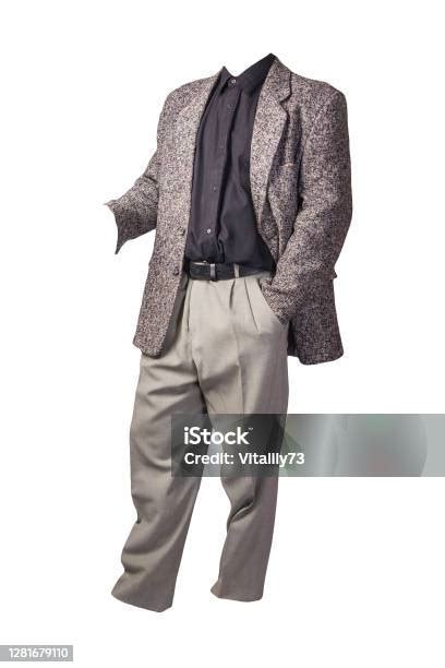 흰색 배경에 고립 된 남성 회색 재킷 셔츠와 바지 정장 정장 0명에 대한 스톡 사진 및 기타 이미지 0명 과거 깃