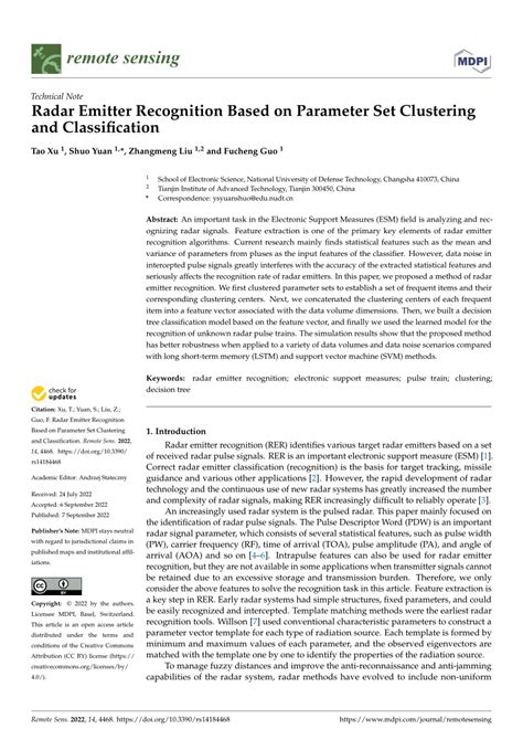 pdf radar emitter recognition based on parameter set clustering and